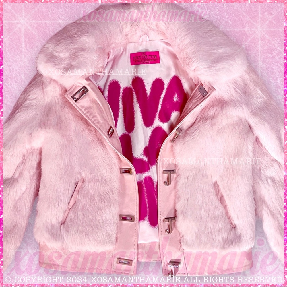 Juicy Couture Pink Rabbit Fur Jacket - Gem